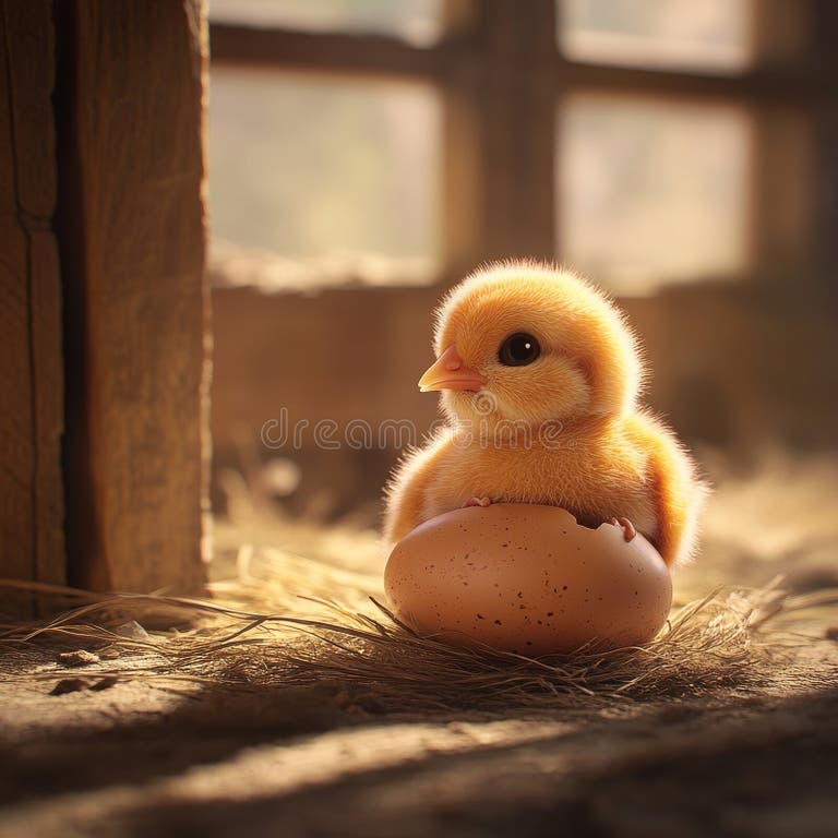 A Soft, Yellow Chick Emerges from a Broken Eggshell, Basking in the ...
