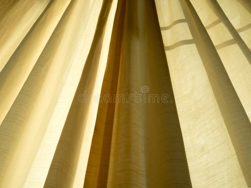 Soft Yellow Linen Texture Blinds Curtains with Sunlight through the ...