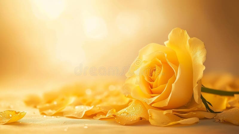 Soft Yellow Rose with Scattered Petals on Light Background Stock Image ...