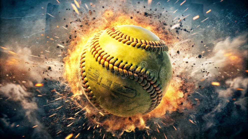 A Softball Exploding with Fire and Smoke Stock Illustration ...