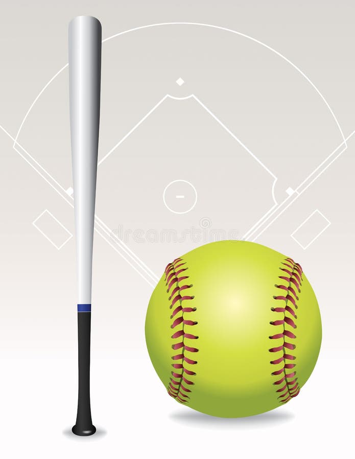 Softball Field, Ball, Bat Illustration Stock Vector - Illustration of ...