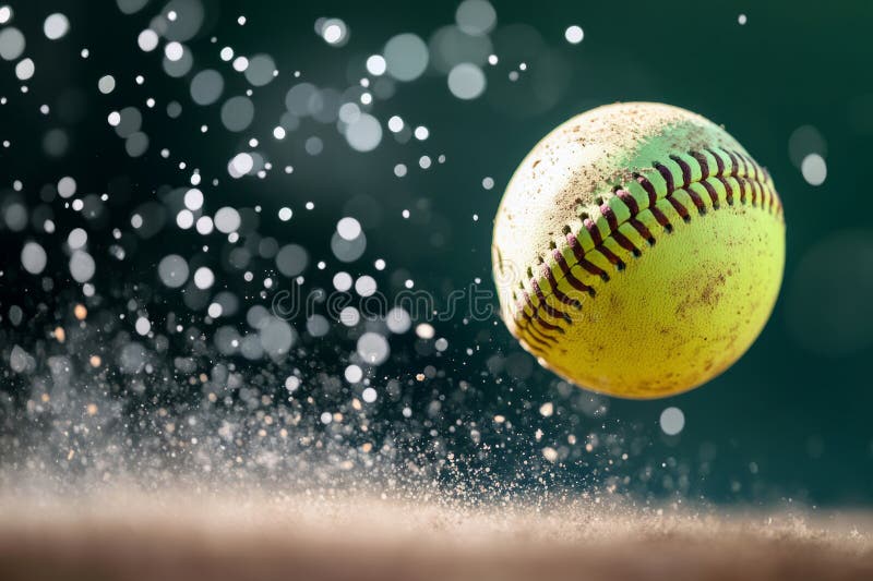 Softball Suspended in Midair with Dust Particles Stock Photo - Image of ...