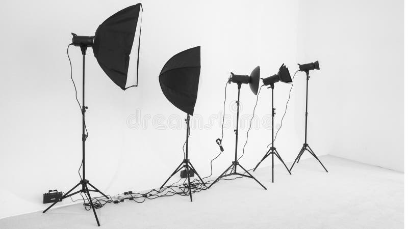 Softbox Flash Lights and White Studio Background Stock Image - Image of ...