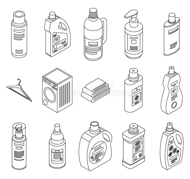 Softener Icons Set Vector Outline Stock Vector - Illustration of wash ...