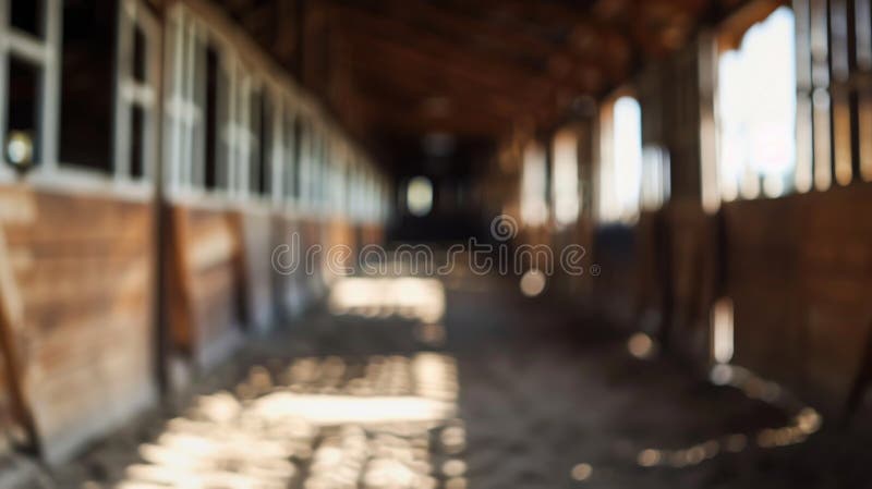 Softly Blurred Horse Stable Background with Warm Lighting and Rustic ...