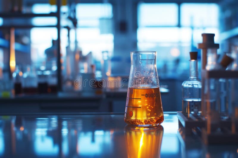 Softly Blurred Laboratory Featuring Amber-tinted Lab Glass. Scientific ...