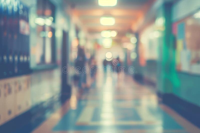 Softly Blurred School Environment with Students, Lockers, and ...