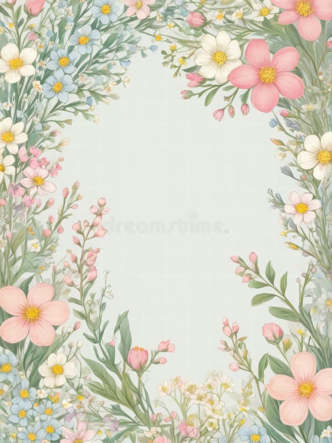 Softly Colored Tiny Flowers Illustrated in Elegant Floral Frame Stock ...