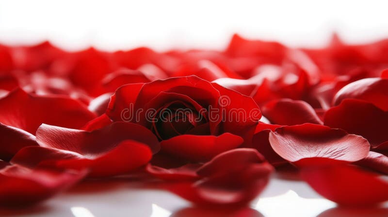 Softly Falling Gentle Red Rose Petal Fragments Scattered on a Clean ...