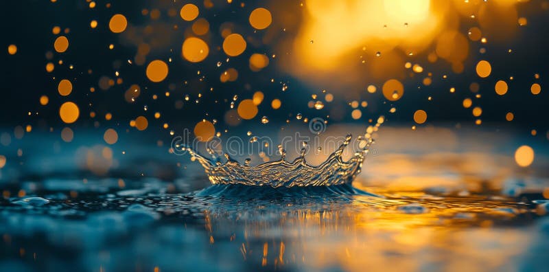 Softly Falling Rain at Dusk Creates Patterns on a Reflective Surface ...