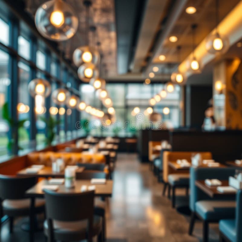 Blurry Interior of a Modern Restaurant with Warm Lighting Stock ...