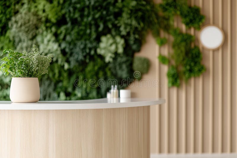 Softly Focused View of a Reception Area Featuring a Vertical Herb ...