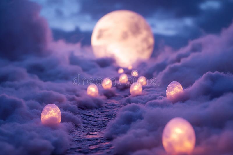 Softly Glowing Easter Eggs Form a Magical Trail Ascending through a ...