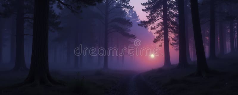 Softly Glowing Light Sources Illuminate a Misty Forest Landscape, Trees, Night, Forest Stock ...