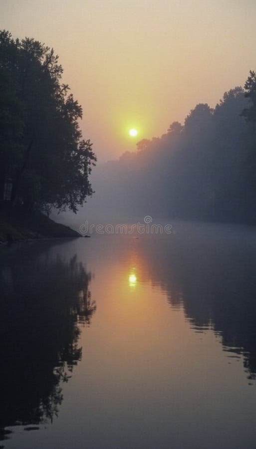 Softly Glowing Mist Rises from the River Surface As Morning Breaks ...