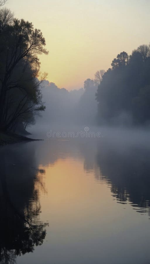 Softly Glowing Mist Rises from the River Surface As Morning Breaks ...