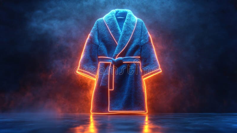 Softly Glowing Neon Silhouette of a Luxurious Folded Robe in a Serene ...