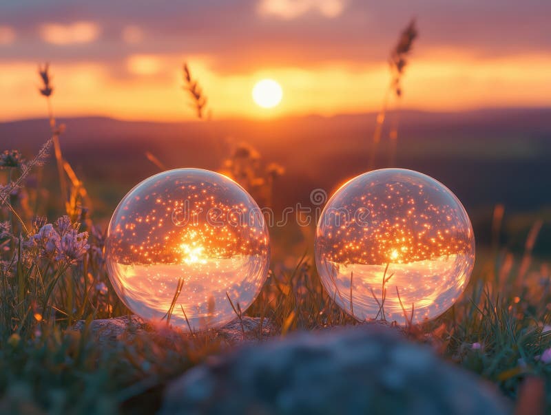 Glowing Orbs Floating Over Wild Landscapes Stock Illustration ...