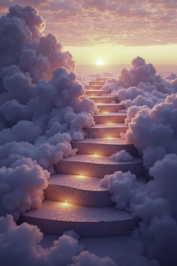 Softly Glowing Staircase Rises Above the Clouds, Staircase, Above ...