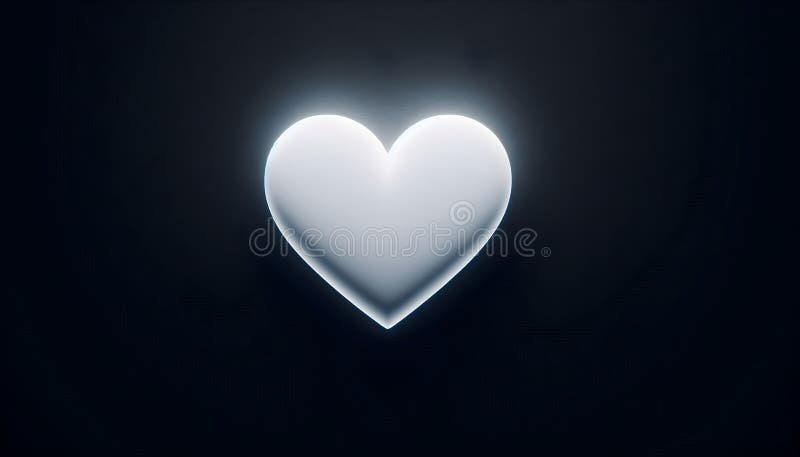 Softly Glowing White Heart Icon on Matte Black Background, Bold ...