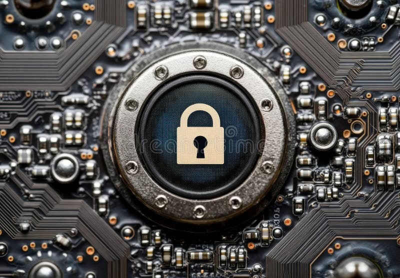 A Softly Illuminated Blue Digital Lock Sitting on a Motherboard ...