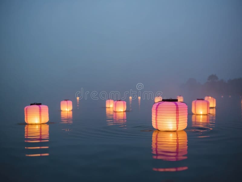Softly Illuminated Floating Lanterns on Water Stock Photo - Image of ...