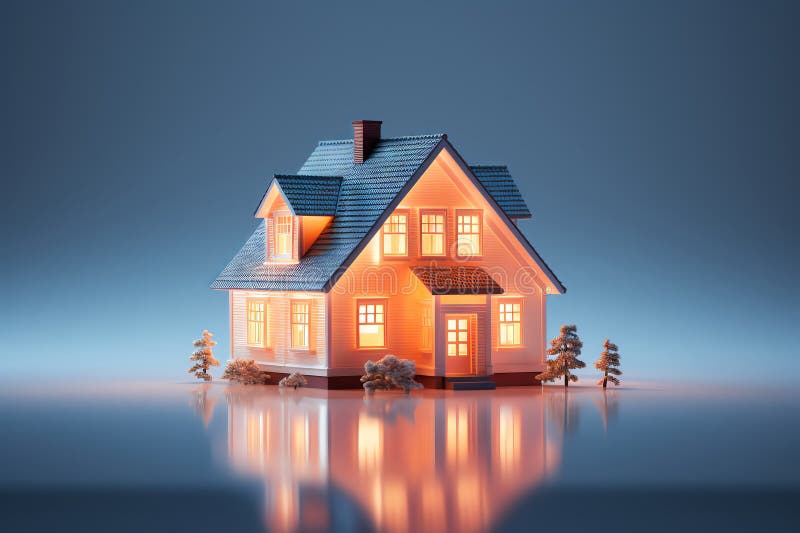 Softly Illuminated House, Minimalist Illustration, Clean Empty Backdrop ...
