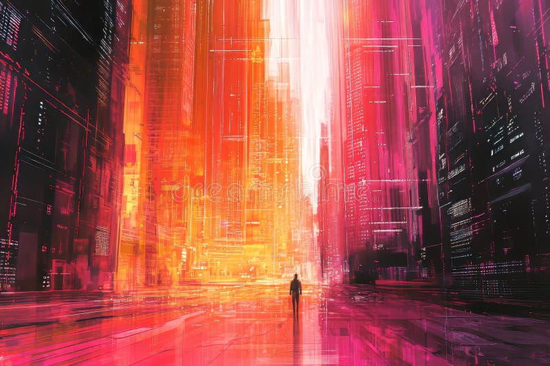 A Softly Illuminated Neon Sign is Visible in the Distance of an Urban ...