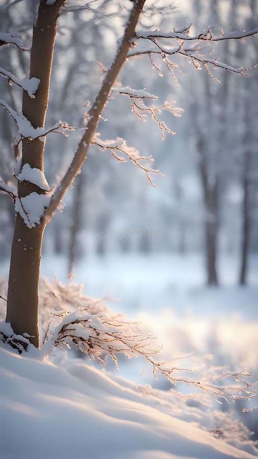 Softly Illuminated Tree in a Snow-blurred Background with Ambient Light ...