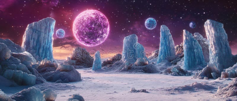 Icy Comets Passing through a Surreal Landscape with Vivid Colors and ...