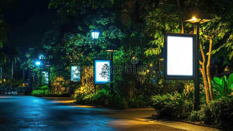 Illuminated Night Path: a Tranquil Walkway Adorned with Glowing ...