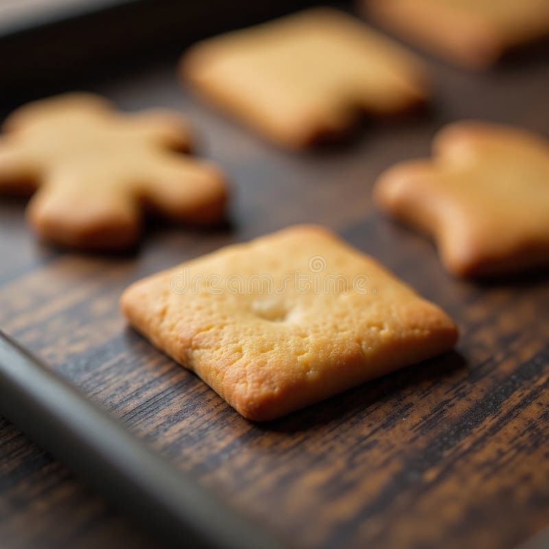 Softly Lit Square Gingerbread Cookie on Wooden Surface, Baking Sheet ...