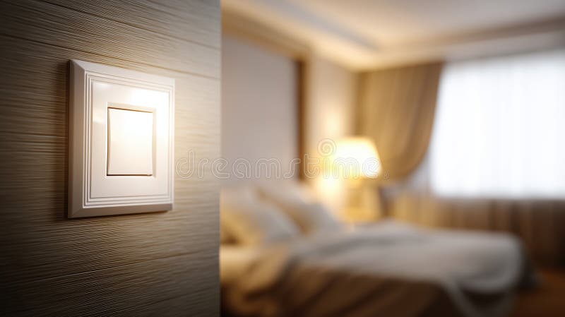 Softly Lit Square Light Switch on Textured Wall. Modern Bedroom ...