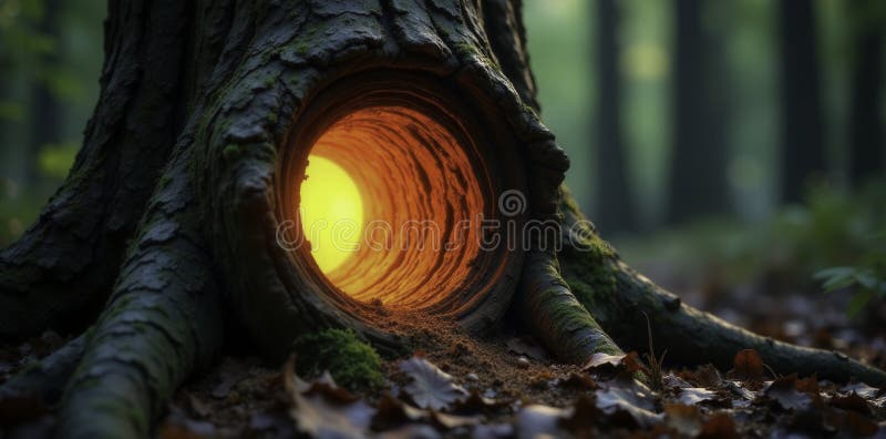 Softly Pulsing Orange Light Emanates from the Core of a Ancient Tree ...