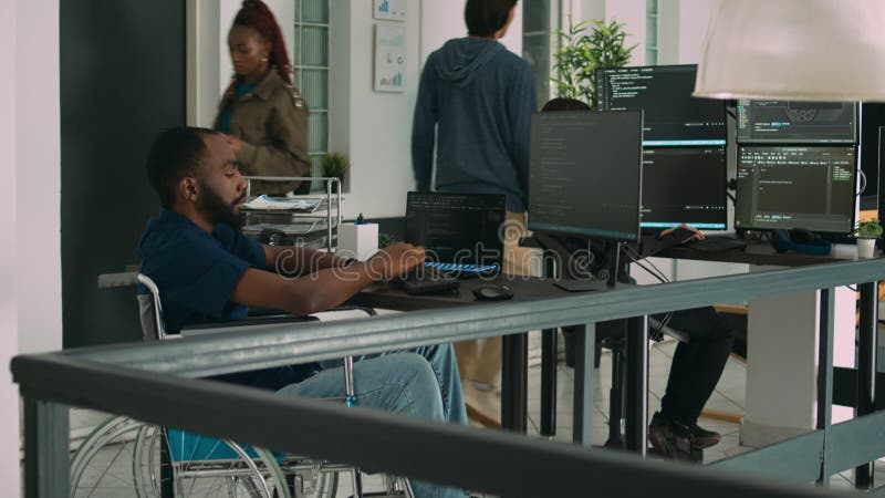 Software App Coder In Wheelchair Writing Programming Language On Computer Stock Footage Video
