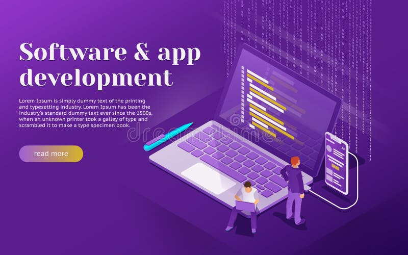 Development of Software and Mobile App. Program Code on Laptop and Phone Screen. Stock Vector ...