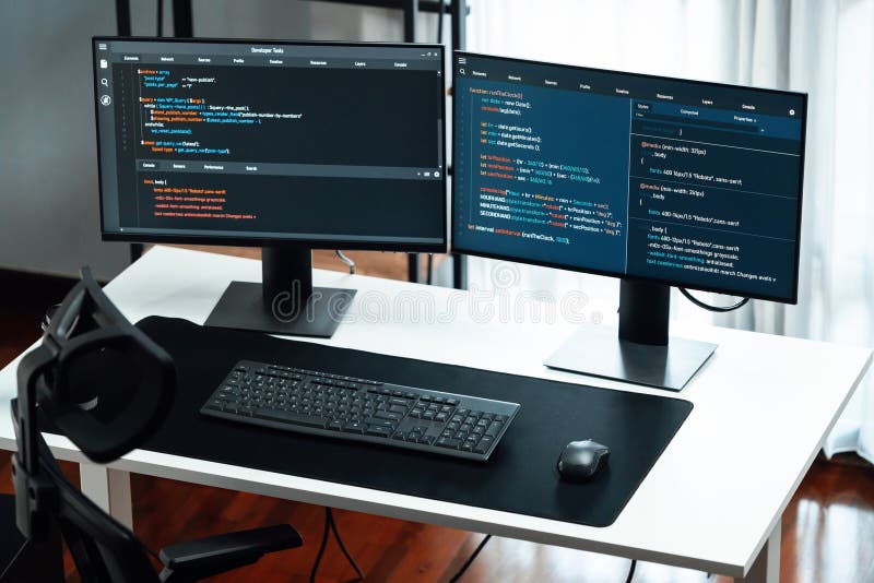 Software Application in Creating Program Code Database Job Pc Screens. Gusher. Stock Photo ...
