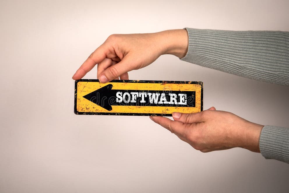 Software. Arrow with Text in Woman& X27;s Hand on White Background ...