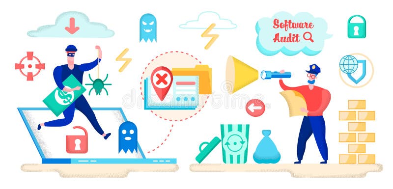 Software Audit Policemen Check Programme Security. Stock Vector ...