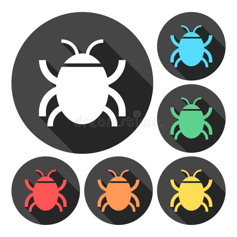 Software Bug or Program Bug Icons Set with Long Shadow Stock Vector ...