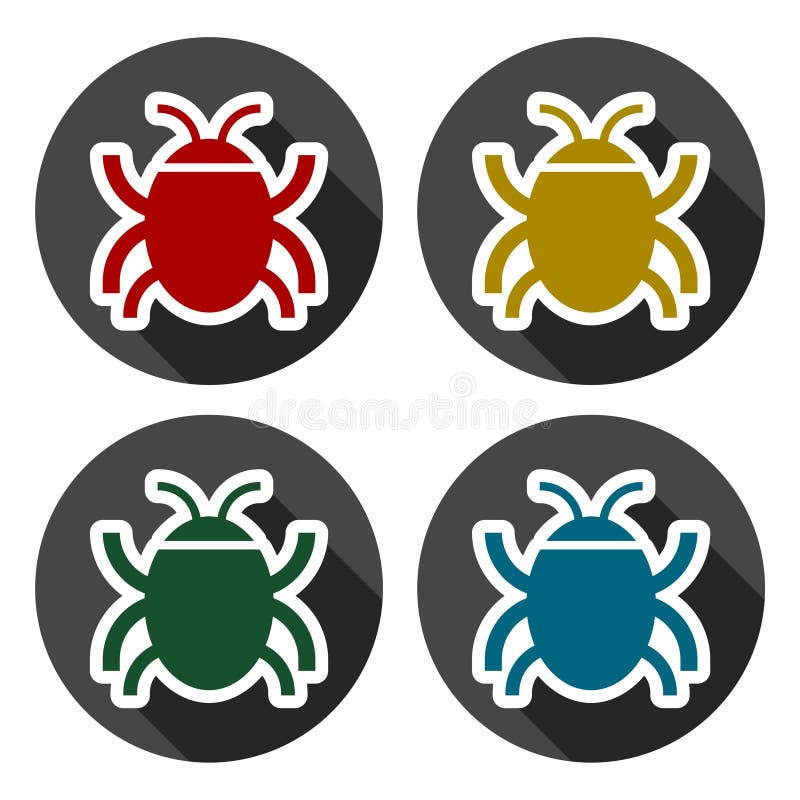 Software Bug or Program Bug Icons Set with Long Shadow Stock Vector - Illustration of error ...