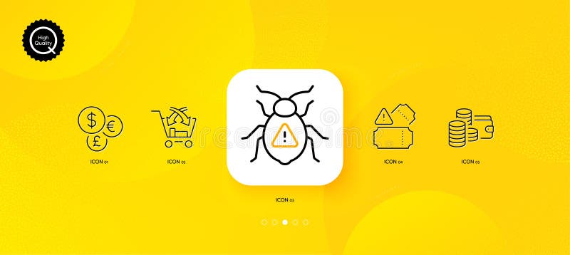 Software Bug, Tickets and Money Currency Minimal Line Icons. for Web ...