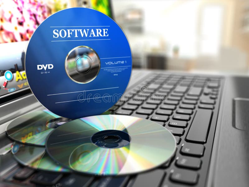Software CD on Laptop Keyboard. Compact Disks. Stock Illustration ...