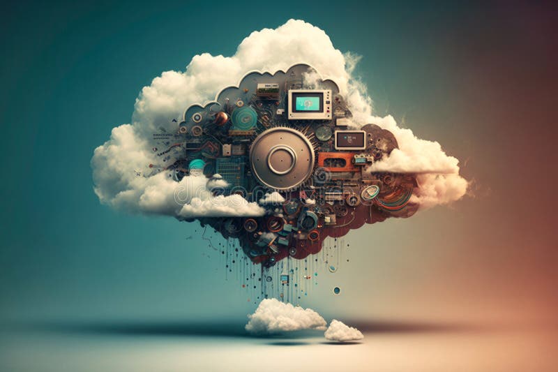 Software Cloud Technology, Data Center Concept. Modern Cloud Technologies with Clouds and ...