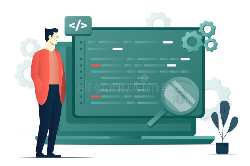 Software Code Testing Concept. Laptop with Quality Assurance Engineer ...