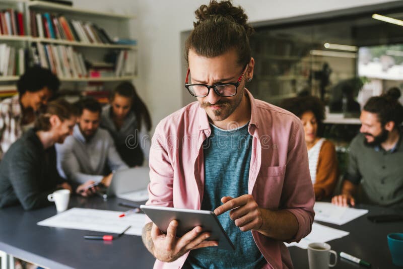 Software, Coding and Business Woman on Tablet Thinking of Data ...