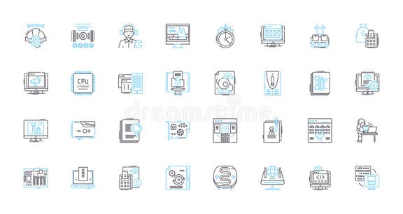 Software Coding Linear Icons Set. Programming, Algorithms, Debugging, Variables, Functions ...