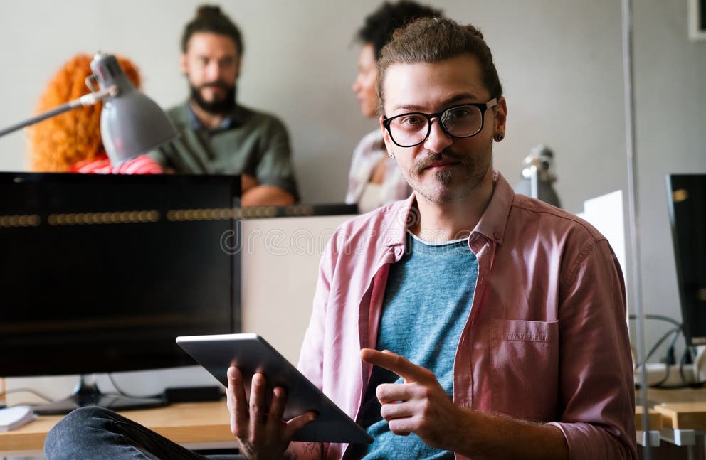 Software, Coding and Business Woman on Tablet Thinking of Data ...