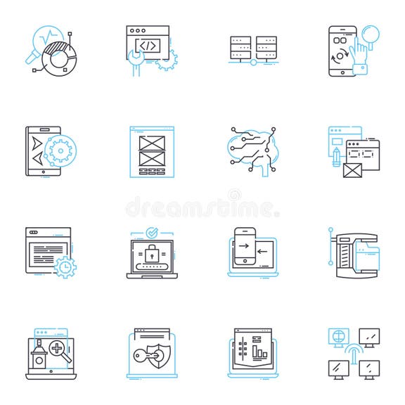 Software Computing Linear Icons Set. Algorithm, API, Application ...