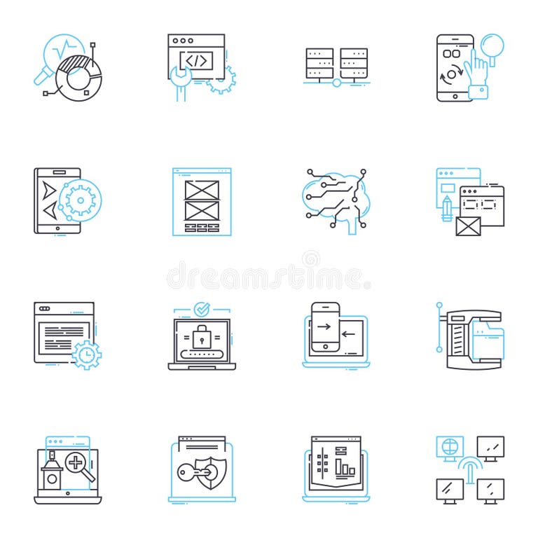 Software Computing Linear Icons Set. Algorithm, API, Application, Bytecode, Compiler, Database ...